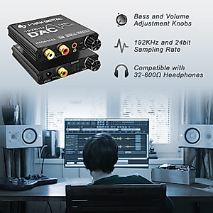 J-Tech Digital Digital to Analog Audio Converter with Headphone Amplifier & Bass, Volume Control | 192kHz 24bit Optical Coaxial RCA 3.5mm [JTECH-D2A3]