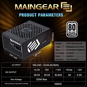 MAINGEAR Ignition Fully Modular Power Supply PC, 1000W, 80 Plus Platinum Certified, SLI Crossfire Ready, FSP1000-50AJB, 10 Year Warrenty