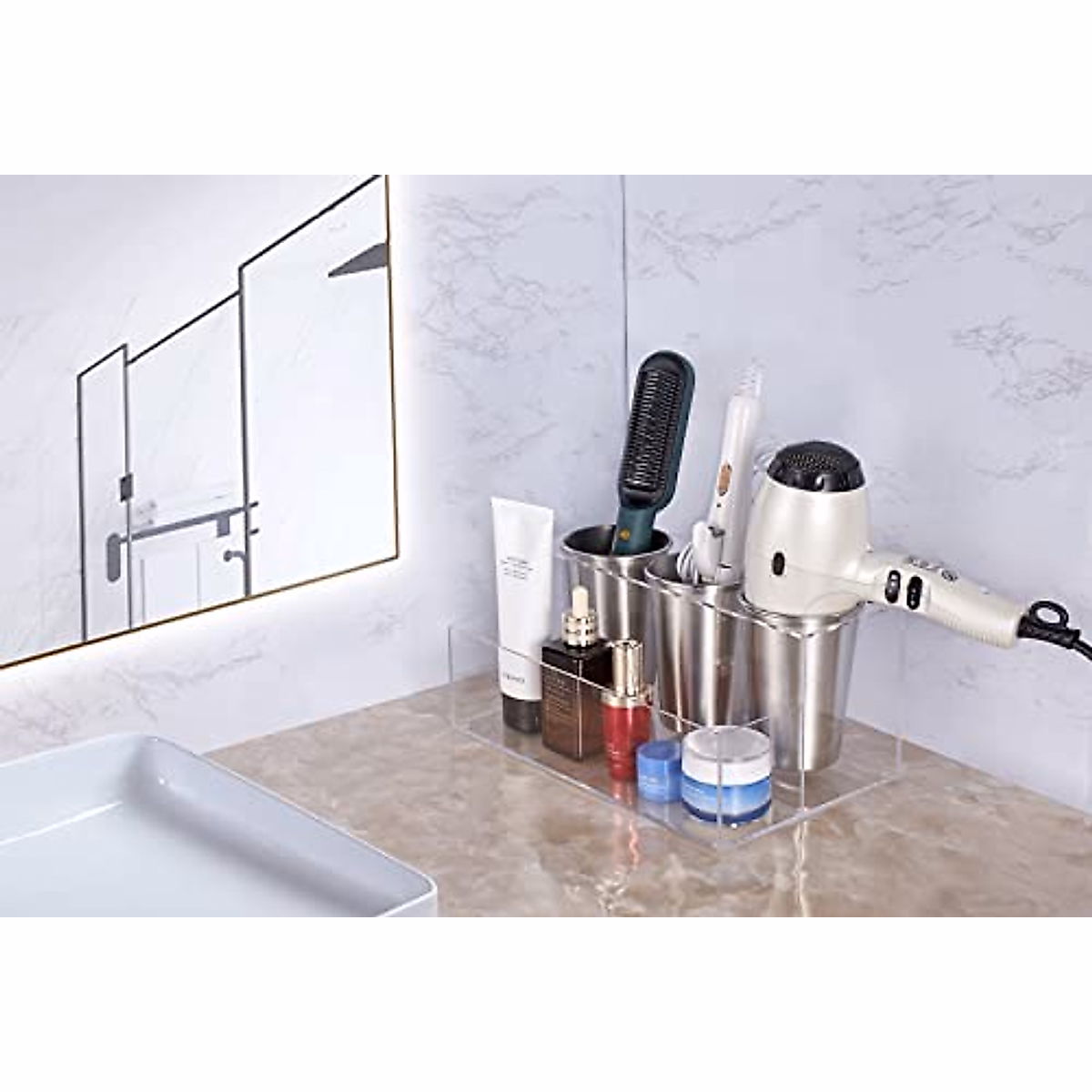 KAITELA Clear Acrylic Hair Tool Organizer, Blow Dryer Hot Tools Holder, Bathroom Vanity Countertop Storage Stand for Makeup, Curling Iron, Flat Iron, Blower