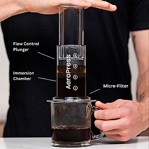AeroPress Clear Coffee Press – 3 in 1 brew method combines French Press, Pourover, Espresso - Full bodied coffee without grit or bitterness - Small portable coffee maker for camping & travel