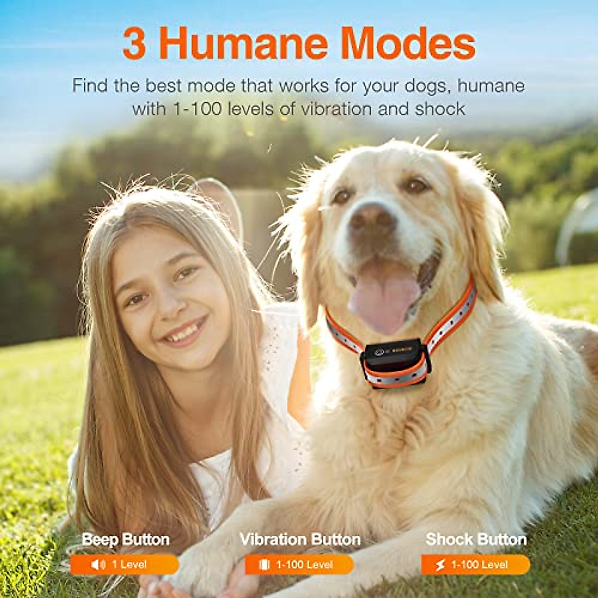 ROJECO Dog Training Collar with 3300FT Remote，IPX7 Waterproof Rechargeable Shock Collar for Large Medium Small Dog，3 Safe Training Modes with Beep，Vibration and Shock，Adjustable Electronic Dog Collar