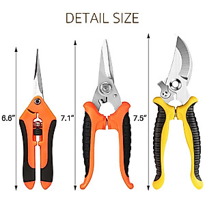 3 Pack Garden Pruning Shears Stainless Steel Blades Handheld Pruners Set with Gardening Gloves