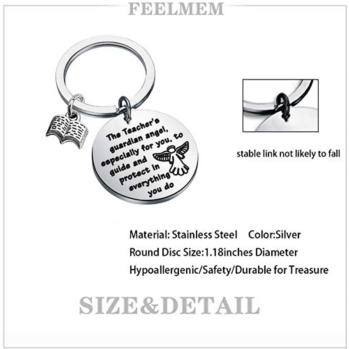 FEELMEM Teacher's Prayer Keychain Teacher Gift A Teacher’s Guardian Angel Protect in Everything You Do Keychain Thank You Gift for Teacher Appreciation Gifts Jewelry (Teacher)
