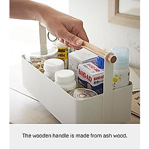 Yamazaki Caddy Home Storage Handle Organizer | Steel + Wood | Large | Baskets and Bins, One Size, White