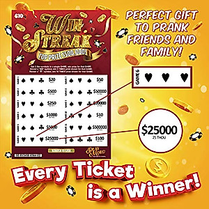 Laugh In The Box Prank Gag Fake Lottery Tickets 8 Tickets Total 4 of Each Winning Design Looks Like a Real Scratcher Joke lotto Ticket Win $5,000 or $25,000 Funny Money