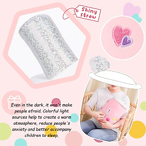 AIXINI Light up Boba Stuffed Plush Bubble Tea Pillow with LED Colorful Pearls Night Lights Glowing Super Soft-Pink,13.7''