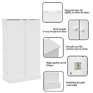 Yusong Kitchen Pantry Storage Cabinet Cupboard with Doors and 6 Adjustable Shelves for Small Space, Farmhouse Pantries Organization Cabinet for Dining Room, Living Room, White