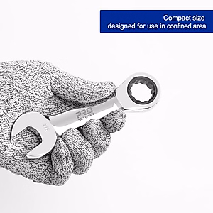 Prostormer Stubby Ratcheting Combination Wrench Set, 10-Piece 8-19mm Metric Chrome Vanadium Steel Ratchet Wrenches with Rolling Pouch, 72-Teeth, 12-Point Box End