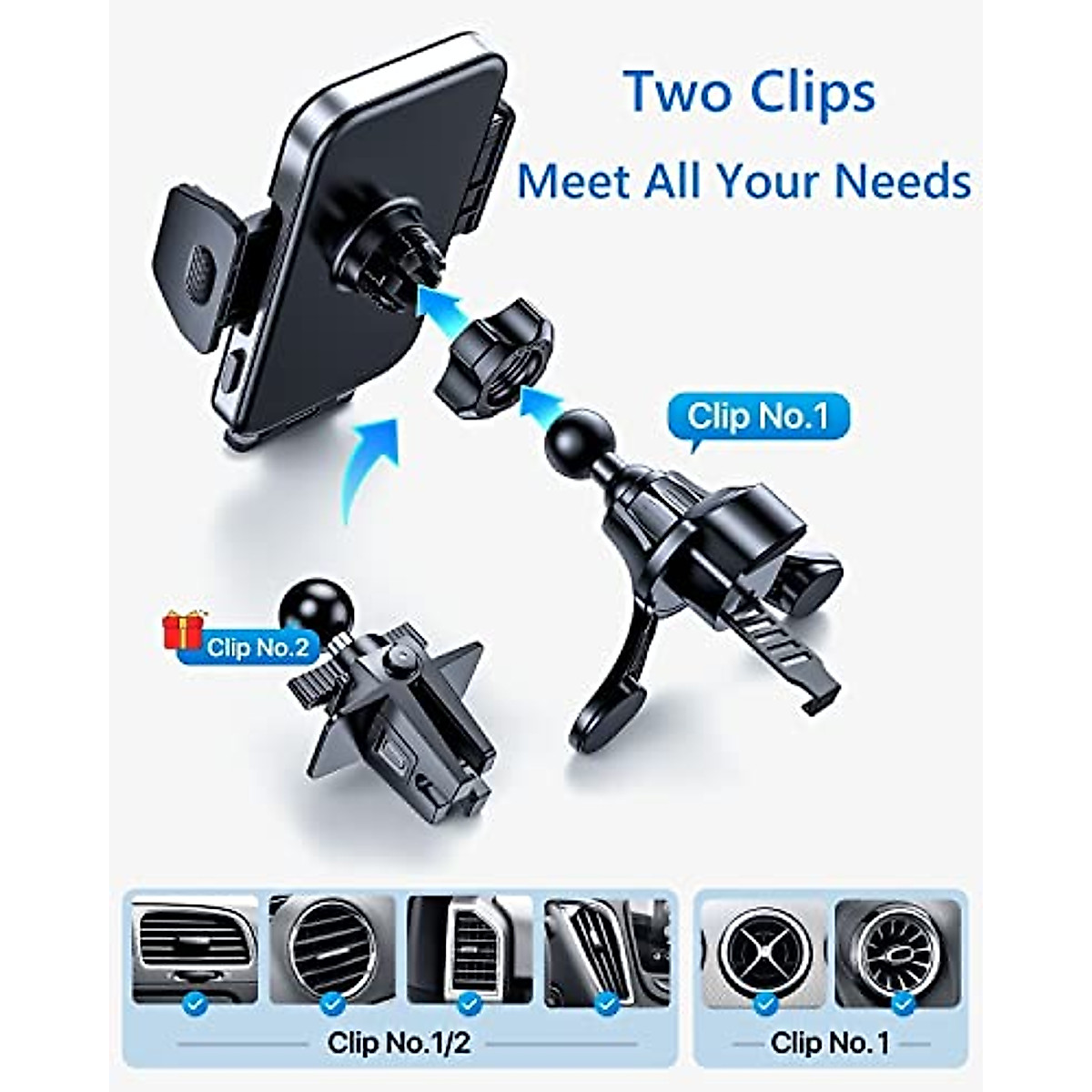 andobil Car Vent Phone Holder Mount [Upgraded Steel Hook, 3-Point Stable] Universal Vent Clip Cell Phone Holder Compatible with iPhone 14 Pro Max, Plus, 13, 12, S22, S23 etc, 360 Adjustable Holder