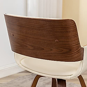 LUNLING Swivel Accent Faux Leather Dining Chairs Set of 2, Mid Century Modern Chairs with Wooden Legs/Armrest/Upholstered Seat/Adjustable Foots for Kitchen Dining Room Desk Chairs(Beige)