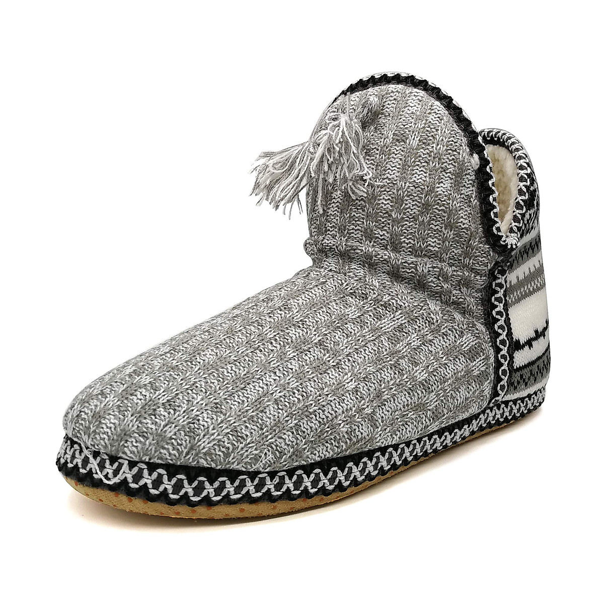 GPOS Women's Cashmere Knit House Slipper Booties Cotton Quilted Warm Indoor Ankle Boots Grey