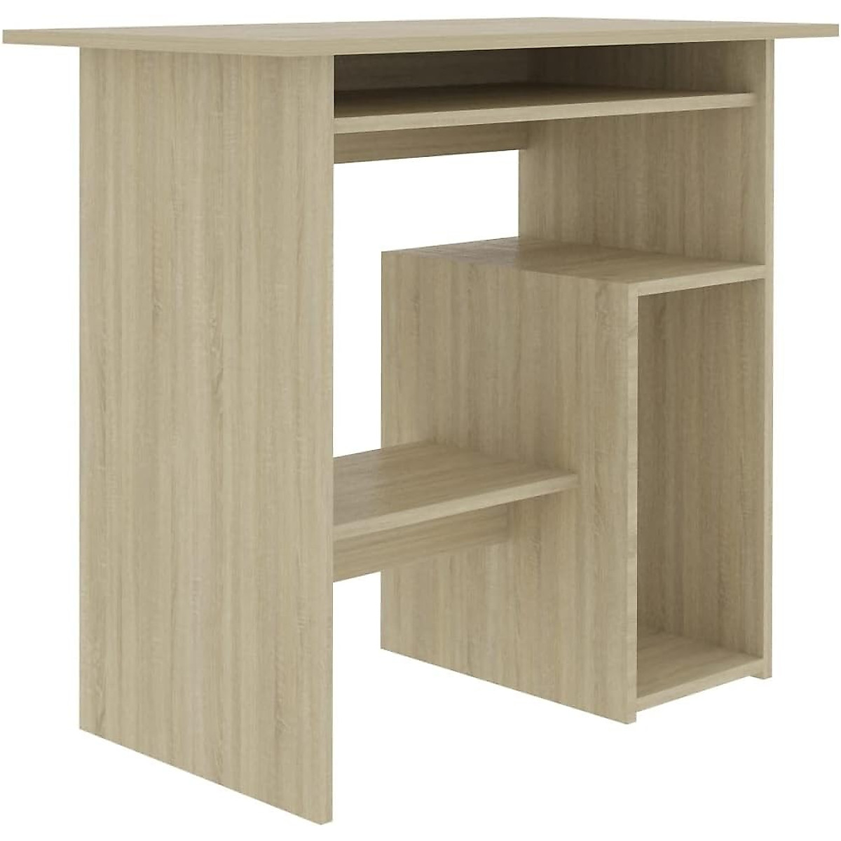 vidaXL Engineered Wood Desk with Keyboard Tray and PC Shelf, Space-Saving Home Office Desk, Easy to Clean, Modern Design in Sonoma Oak Finish
