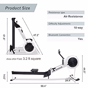 Oarlike Air Resistance Rowing Machine 10 Level Adjustable Resistance Air Rower with LCD Monitor Foldable Exercise Fitness Equipment for Home Gym Office Use