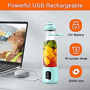 Portable Blender, Small Personal Blender for Shakes and Smoothies with 20oz Travel Bottles USB Rechargeable 300W Fresh Juice Blender Pulse Crush Ice Protein Shake Drink on the Go Blender BravoS Blue