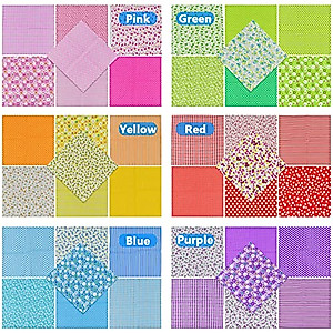 9.8X 9.8" 42Pcs Cotton Print Fabric Bundle Squares Pre-Cut Multicolor Design Printed Quilting Sewing Floral for Quilting Patchwork DIY Craft Scrapbooking Cloth (Red/Yellow/Green/Blue/Pink/Purple)