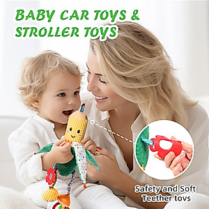 Jollybaby Baby Rattles Hanging Toys for Car Seat Crib Stroller Gym, Montessori Sensory Plush Vegetable Toys for Baby 0-3-6-12 Months with Ring Bell Crinkle and Teether, Newborn