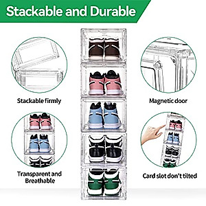 Large Shoe Organizer Storage Boxes for Closet, Fit Size 15, Clear Plastic Stackable Sneaker Containers Bins with Magnetic Door,Great Substitute for Shoe Rack,Space Saving for Entryway, Clear, 2 Pack