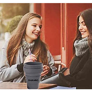 RANARO Silicone Collapsible Coffee Cups Sports Water Bottle Portable Leak Proof Water Bottle for Travel, Gym, Yoga 350ml-12OZ