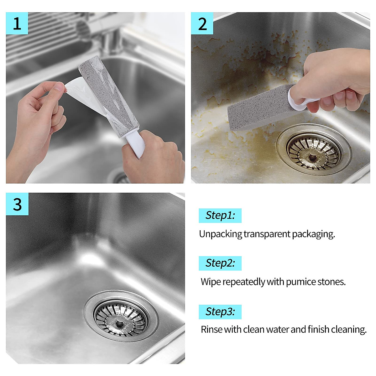 HongWay 6 Pack Pumice Stone Cleaning Brush with Handle, Pumice Scouring Pad for Toilet, Bathtubs, Kitchen Sink, Grill, Household