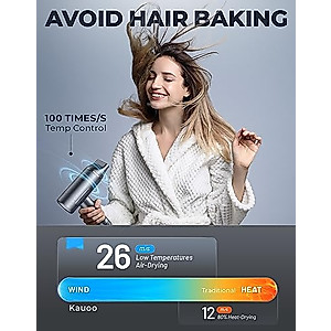 Hair Dryer, Kauoo High Speed Blow Dryer 2X Faster, 200 Million Ionic Hair Dryer, Low Noise, Lightweight Hairdryer for Home Travel, 110,000 RPM Motor, More Protection, Magnetic Nozzle, Color LED Light