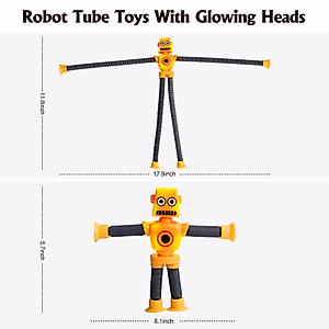 ASKIZ 4-Pack Pop Tubes Sensory Toys, Glowing Robot Fidget Tubes Sensory Toys Pack, Suction Cup Robot Toy,Travel Toys Sensory Toys For Autistic Children Toddlers Kids Boys Girls Gifts 3-5,5-7