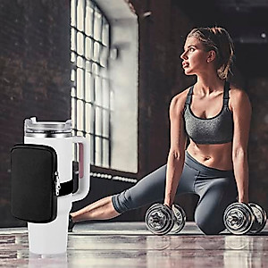 Water Cup Bottle Pouch Compatible for Stanley Tumbler Quencher Adventure 40oz & Stanley IceFlow 20/30 oz, Gym Running Water Bottle Fanny Pack Bag Accessories Handheld Caddy For Women Men (Black)