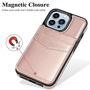 LakiBeibi Phone Case for iPhone 14 Pro Dual Layer Lightweight Premium Leather Case for iPhone 14 Pro Wallet Case with Card Holders Flip Case Protective Case for iPhone 14 Pro 6.1 Inches,Rose Gold