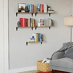 Wallniture Arras Floating Shelves for Wall, 17"x 4.5" Rustic Bookshelf for Living Room Decor, Bookshelves for Home Office, Burned Finish Storage Shelf Set of 5