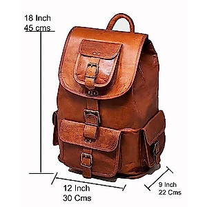 jaald 18" Brown Leather Backpack Vintage Rucksack Laptop Bag Water Resistant Casual Daypack College Bookbag Comfortable Lightweight Travel Hiking/Picnic for Men