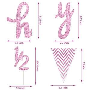 6 Months Banner Happy Birthday Banner Happy 1/2 Birthday Banner Glitter 1/2 Half Year Cake Topper Triangle Flag Banner for Half Year Baby Shower Birthday Party Decoration, Pre-strung (Pink)