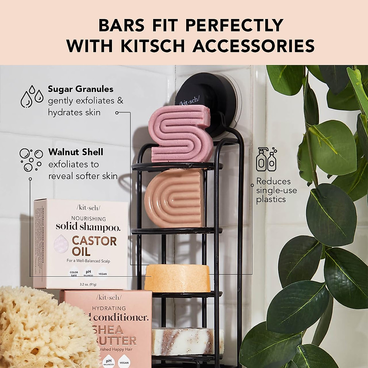 Kitsch Exfoliating Sugar Body Scrub Bar - Soap Bar for Smooth, Hydrated & Glowing Skin | Made in US | Natural Exfoliating Bar Soap for Men & Women with Sugar Scent | Sulfate Free & Paraben Free, 4 oz