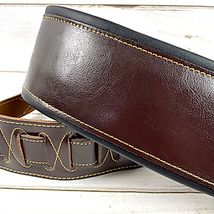 Walker & Williams Super Wide 4" Dark Brown Double Premium Padded Top Grain Leather Guitar Strap For Acoustic, Electric, And Bass Guitars