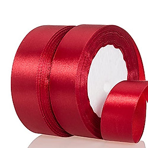 ATRBB 1 Inch Red Satin Ribbon, 50 Yards Solid Fabric Ribbon for Gift Wrapping, Bouquets, Wedding and Home Decor, 25 Yards/roll x 2 Rolls