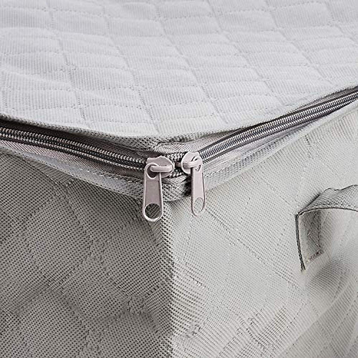 Ecomigo Foldable Storage Bag Organizers - Large Clear Window, Reinforced Carry Handles, Sturdy Zipper - Perfect for Clothes, Blankets, Bedrooms, Closets and More (3-Pack, Gray)