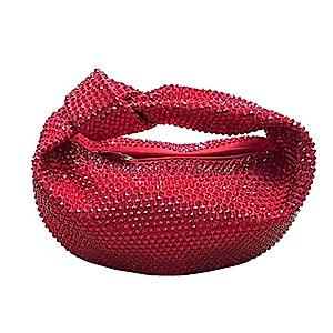 DEBIMY Women's Rhinestone Clutch Bag Sparkly Glitter Dumpling Clutch Purse Wedding Party Prom Handbags Fashion Crystals Evening Bag for Women Bright Red