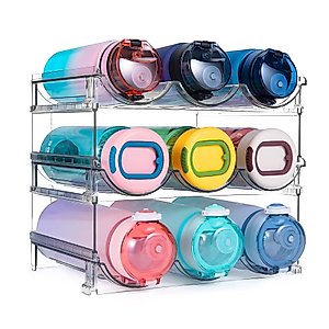 spospo Water Bottle Organizer for Cabinet, 3 Pack Water Bottle Organization and Storage Shelf, Plastic Water Bottle Holder Rack for Fridge, Kitchen, Desktop