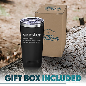 shop4ever Seester Definition Insulated Tumbler 20 oz. with Lid, Stainless Steel Cups Travel Coffee Mug Funny Gift for Sister Best Friend (Black)