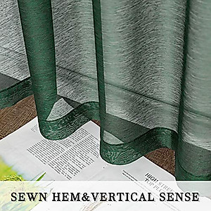 DUALIFE Emerald Green Sheer Curtains 84 inch Length Hunter Green Solid Voile Window Curtain Panels Drapes Rod Pocket Top for Living Room Bedroom Transparent Window Treatments 2 Panels