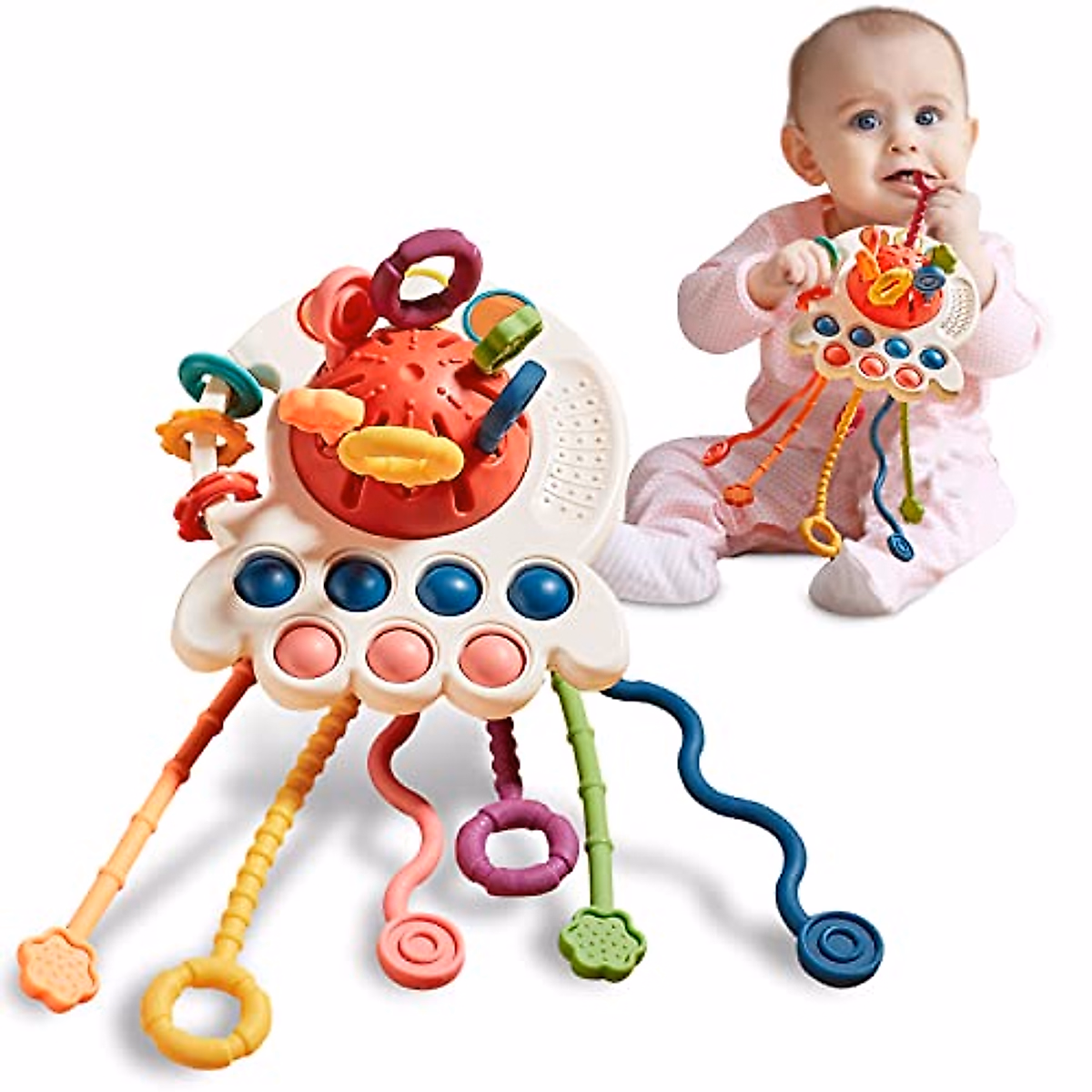 PRAGYM Baby Toys 6 to 12 Months, Sensory & Montessori Toys for 1 Year Old, Octopus Pull String Toys, Travel & Teething Toys for Car Seat, Baby Girl Boy Gifts for 6, 9, 12, 18 Months Infant Toddler