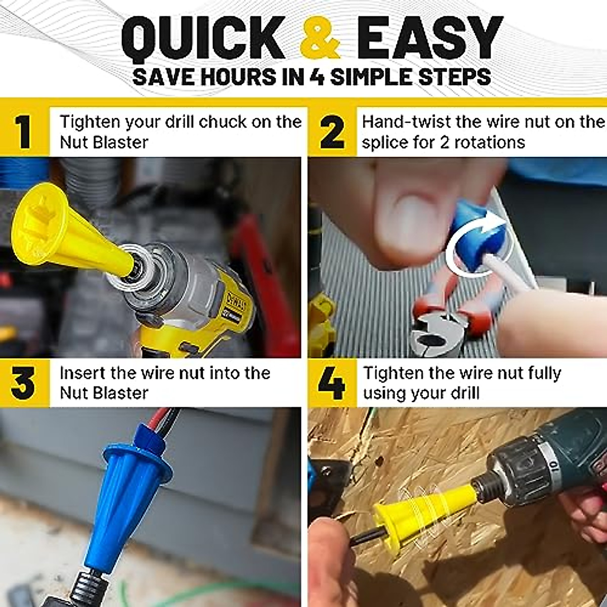 Rack-A-Tiers Nut Blaster - Tighten Wire Nuts with Drill, Universal Wire Connector Drill Bit Attachment, Twist Wire Nuts with Your Drill (XL) (72101)