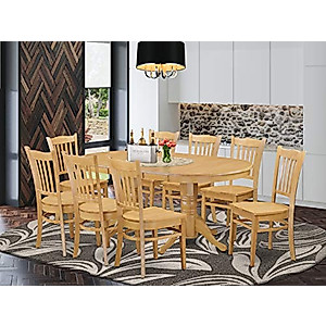 East West Furniture VAGR9-OAK-W 9 Piece Dining Table Set Includes an Oval Wooden Table with Butterfly Leaf and 8 Dining Room Chairs, 40x76 Inch, Oak