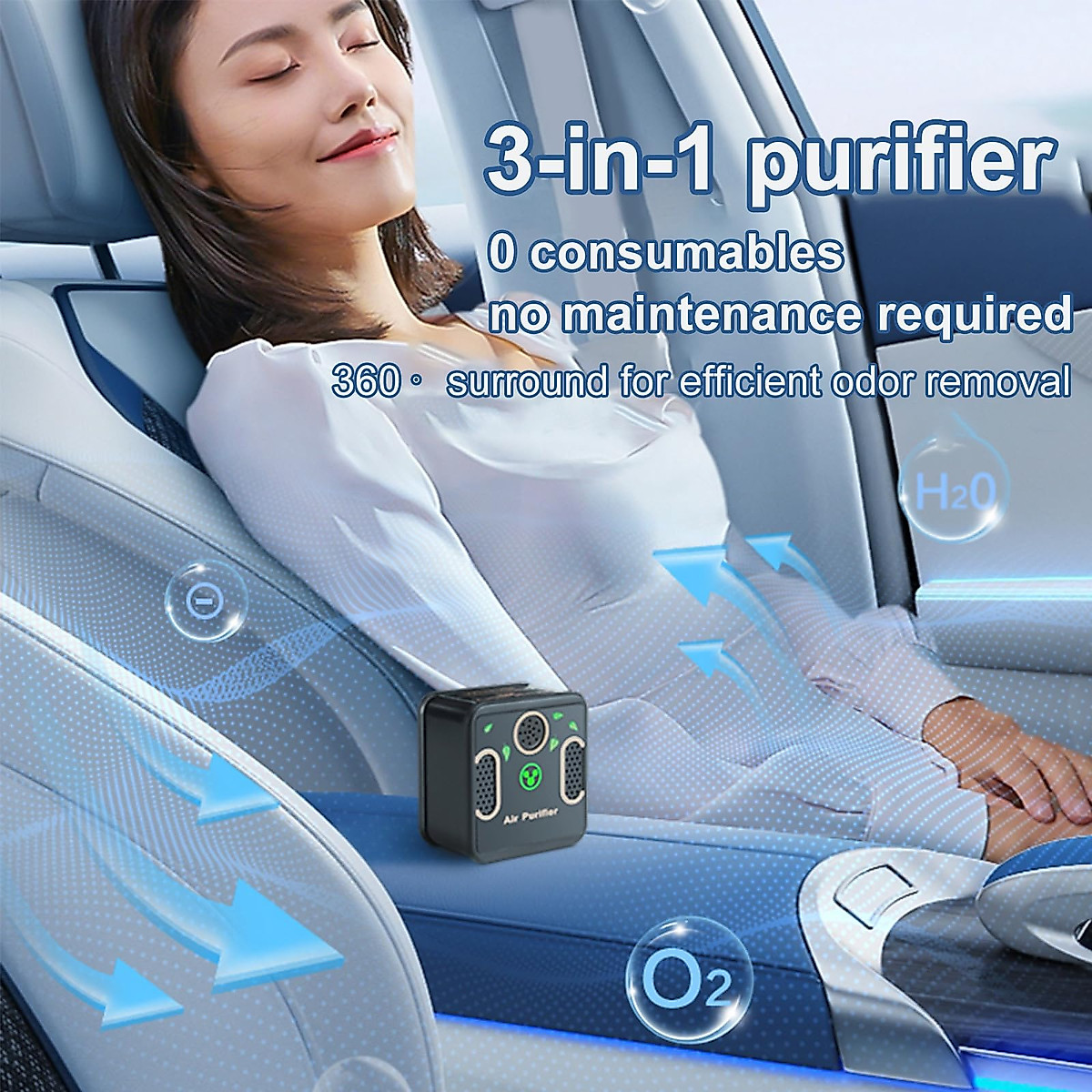 KLVEU Ionizer Odor Eliminator Machine, Air Ionizer Purifier for home Portable and Quiet Ion Air Purifier for Bedroom Toilet Kitchen Pets Smoke and Car(1PCS), small, black-1, CYJ-3IN1