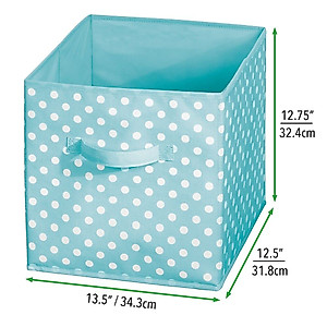 mDesign Soft Fabric Closet Storage Organizer Cube Bin Box, Handle - Storage for Baby Child/Kids Room, Nursery, Toy Room, Furniture Units, Shelf, 4 Pack - Turquoise/White Polka Dots