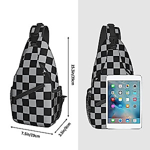 Black And Gray Checkered Sling Backpack Chest Bags Crossbody Shoulder Bag Travel Hiking Daypack for Women Men