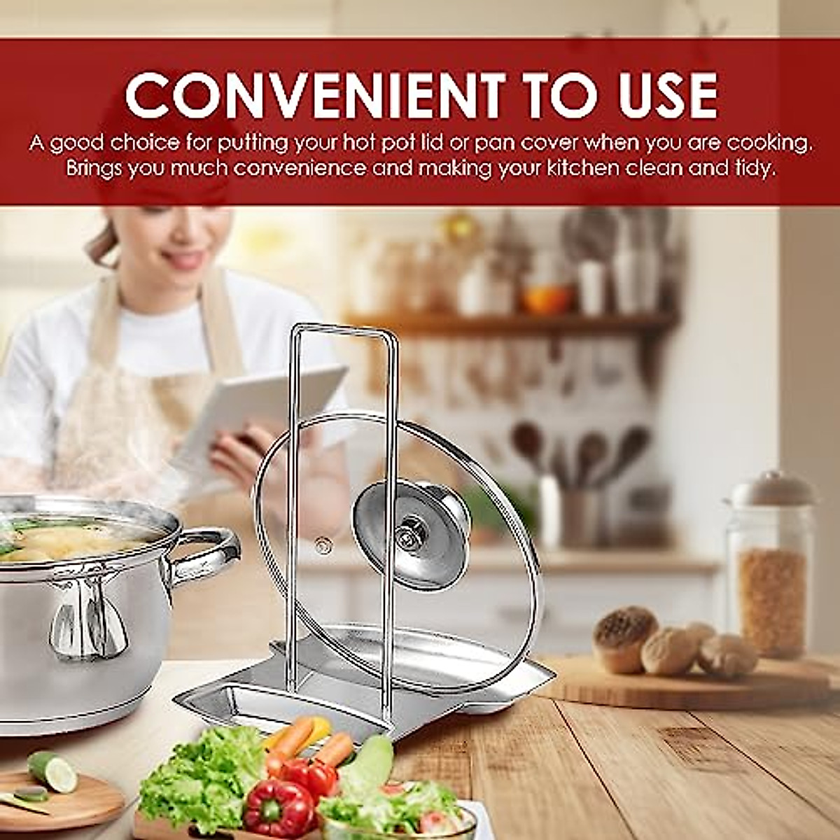 Stainless Steel Spoon Rest with Lid Holder or, Pan Pot Cover Lid Rack, Heat-Resistant, Stainless Steel Home Kitchen Utensils HoldersSpoon and Lid Rest, Pot Lid Organizer, Kitchen Counter Dec
