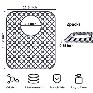 NCUUBR Silicone Sink Mats for Bottom of Kitchen Sink, 2 PCS Sink Mat and Protectors for Stainless Steel Sink, 13.58 ''x 11.6 '' Rear Drain Non-slip Sink Protectors