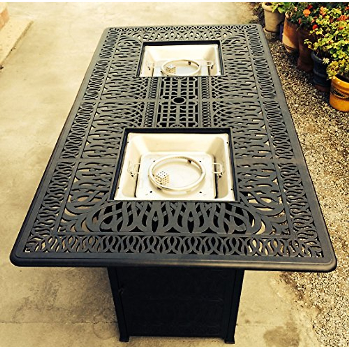 Outdoor Fire Pit Bar Height Double Burner Table Elisabeth Cast Aluminum Patio Furniture
