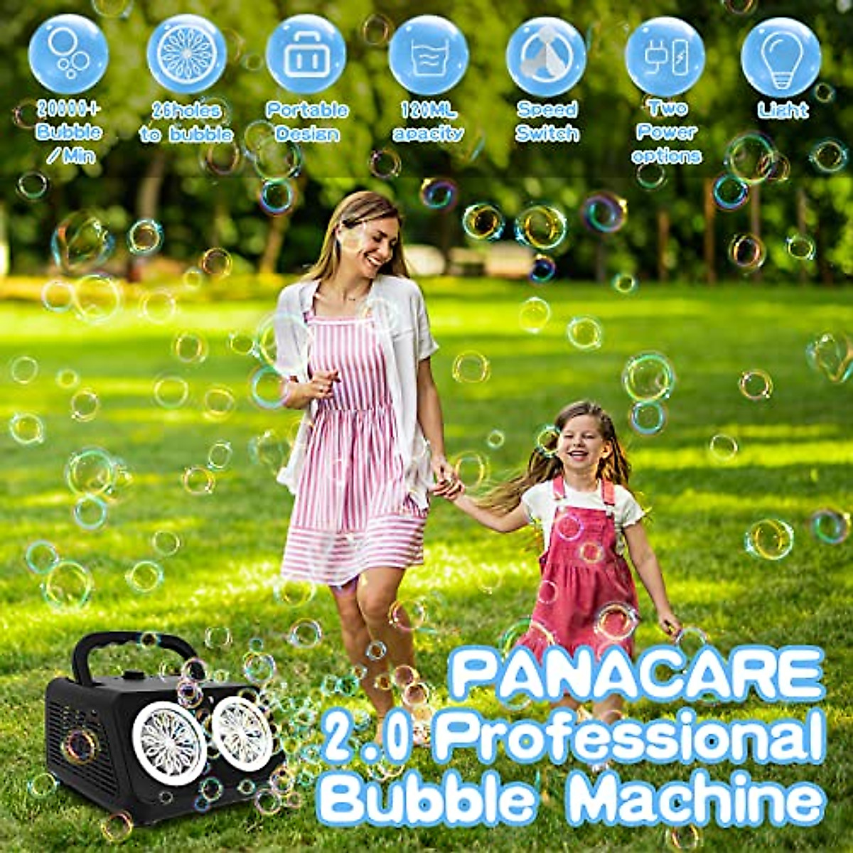 Bubble Machine,PANACARE Portable Automatic Bubble Blower.20000+ Bubbles per mins.Bubble Maker for Parties.Best Gifts for Kids and Toys for Pets.