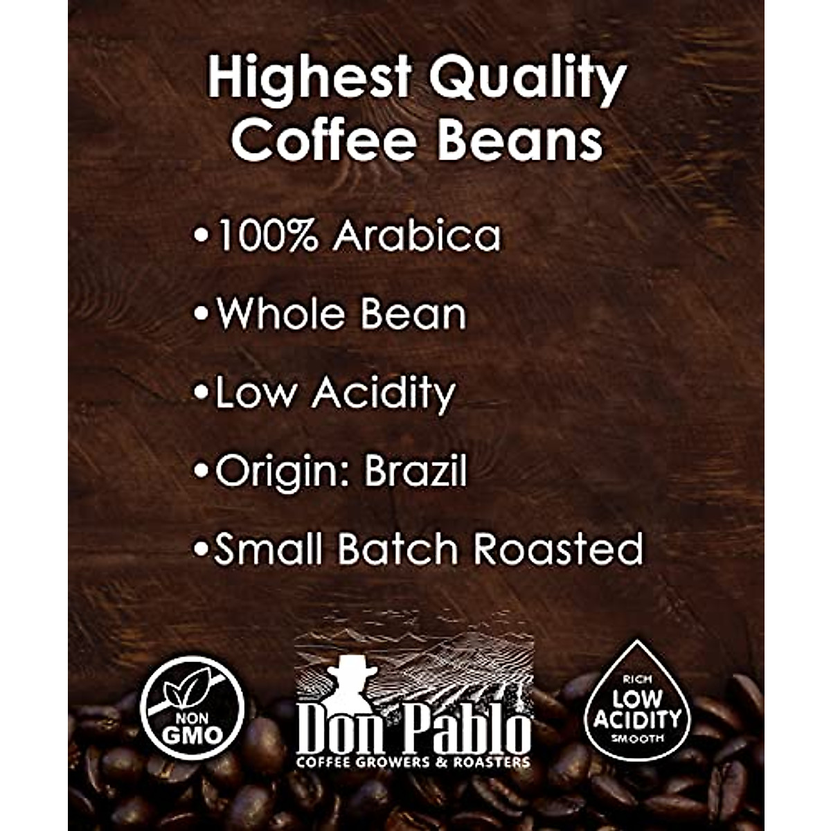 2LB Don Pablo Gourmet Coffee - Brazil Cerrado - Medium Dark Roast - Whole Bean Coffee - 100% Arabica Beans - Low Acidity and Non-GMO - 2lb bag
