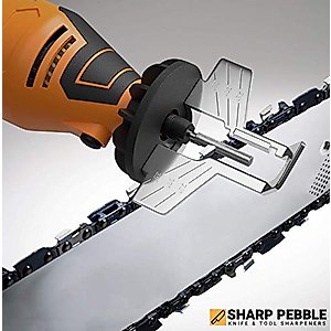 Sharp Pebble Electric Chainsaw Sharpener Kit - Comes with Chain Saw Sharpener Tool, 4 File Size Diamond Sharpening Wheels, Angle Attachment, Wrench & eBook.